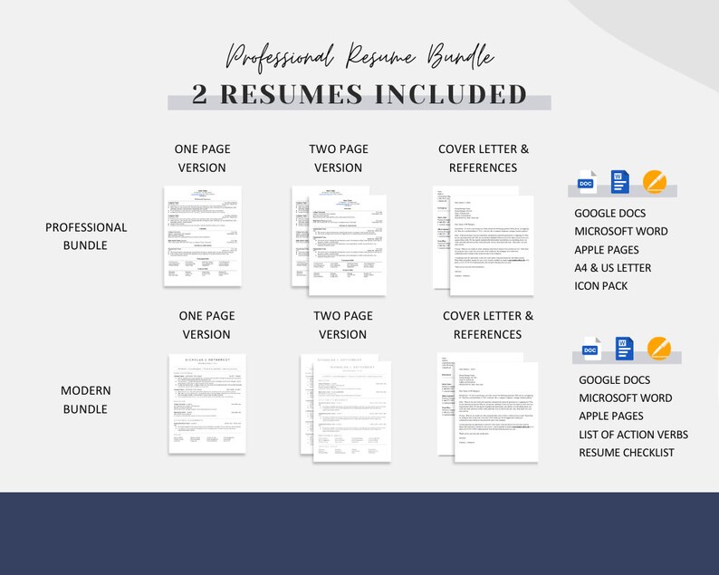Professional Resume Template Bundle | 2 ATS Friendly Modern Resumes for Word, Pages, Google Docs ...