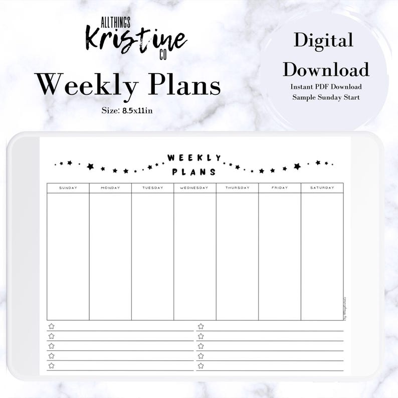 Weekly Plans Printable | PDF Instant Download | 8.5x11 In - Etsy