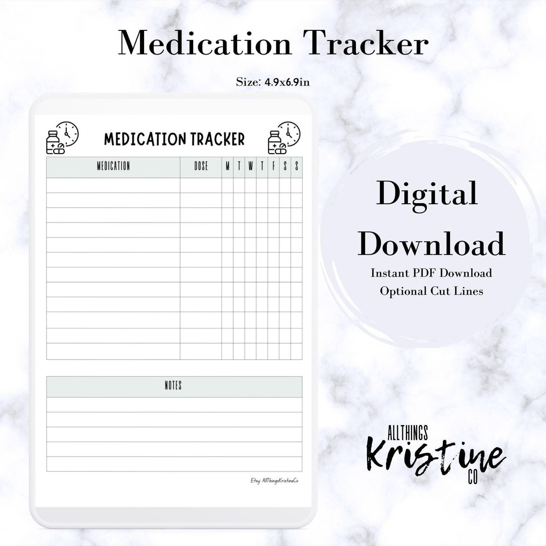 Medication Tracker | Planner Printable | PDF Instant Download | 4.9x6.9 ...