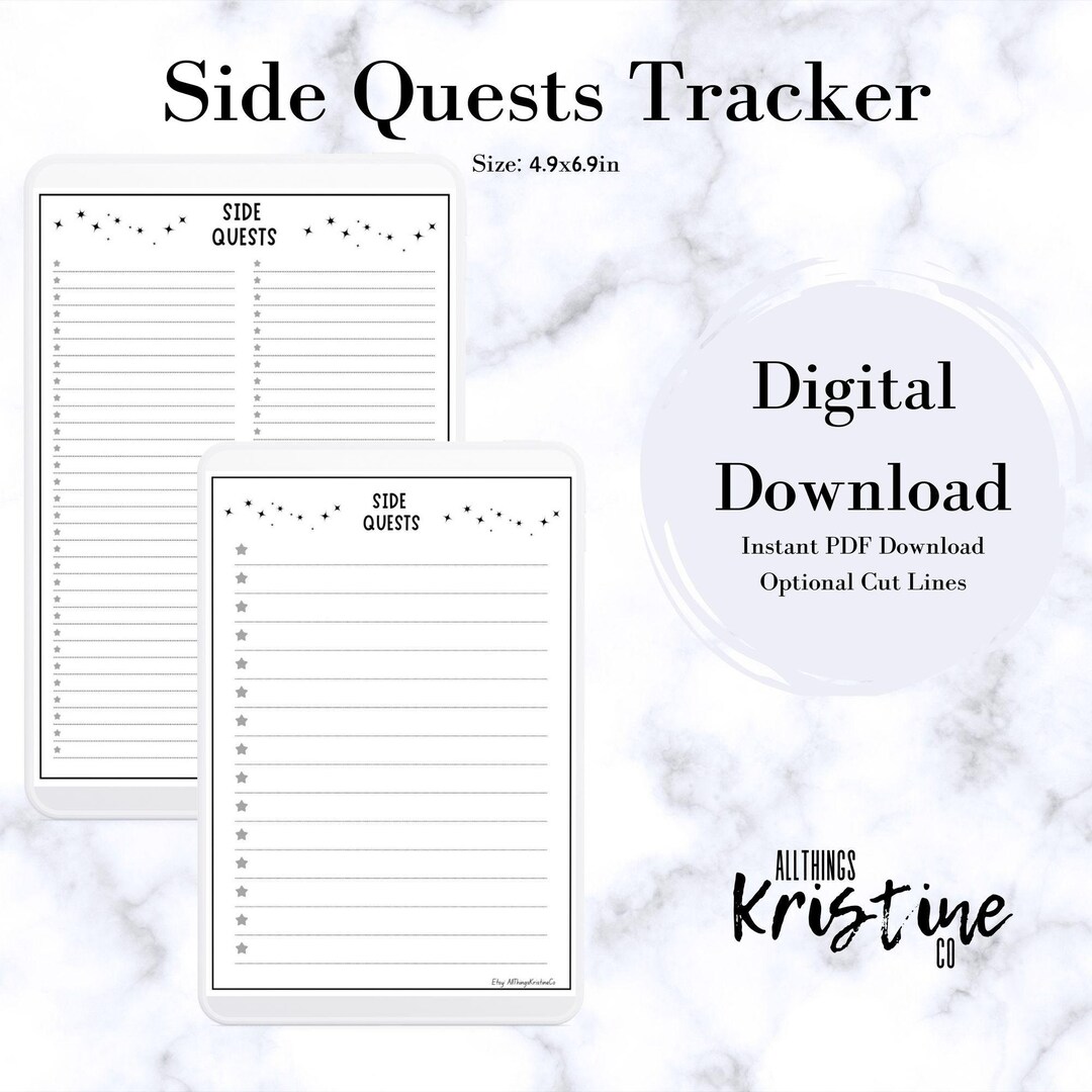 Side Quests Tracker | Planner Printable | PDF Instant Download | 4.9x6.9 In - Etsy