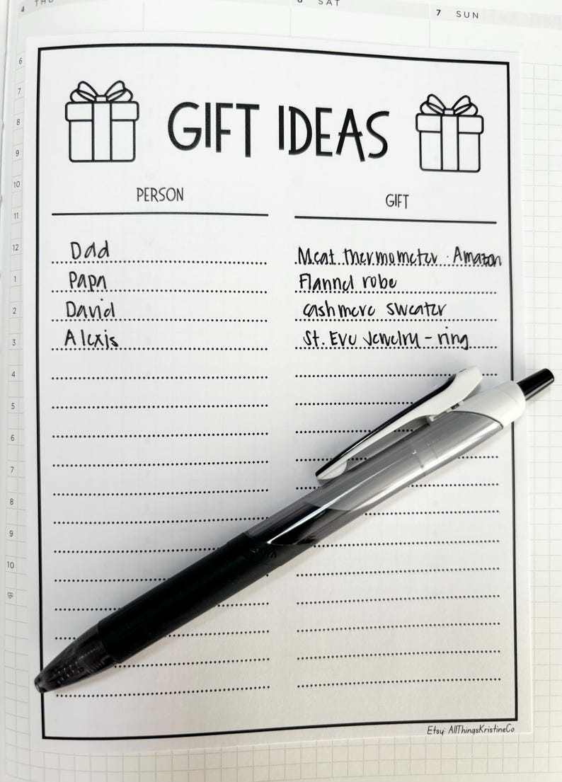 Gift Giving Tracker | Planner Printable | PDF Instant Download | 5x7 In ...