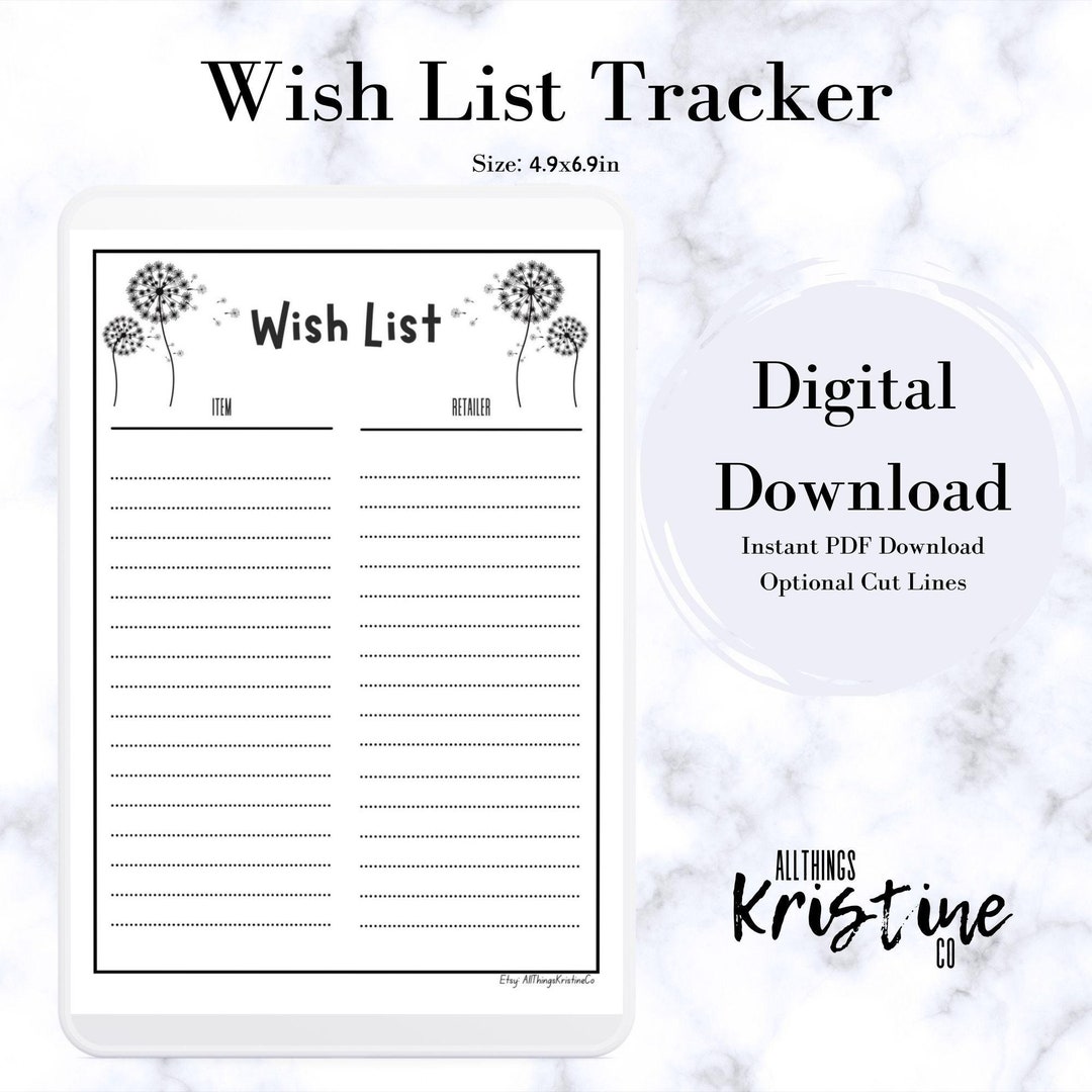 Wish List Tracker | Planner Printable | PDF Instant Download | 4.9x6.9 ...