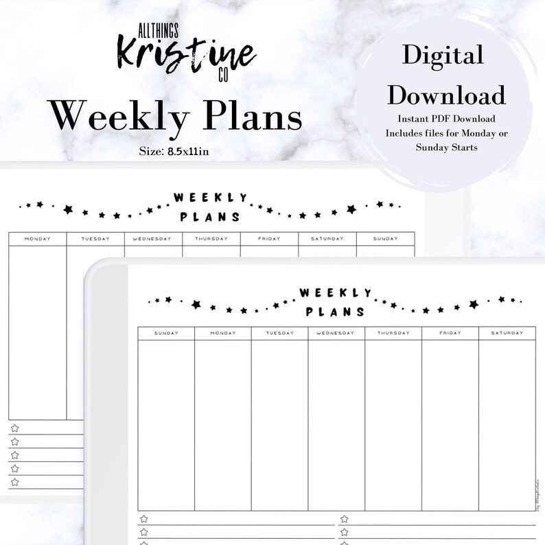 Weekly Plans Printable | PDF Instant Download | 8.5x11 In - Etsy