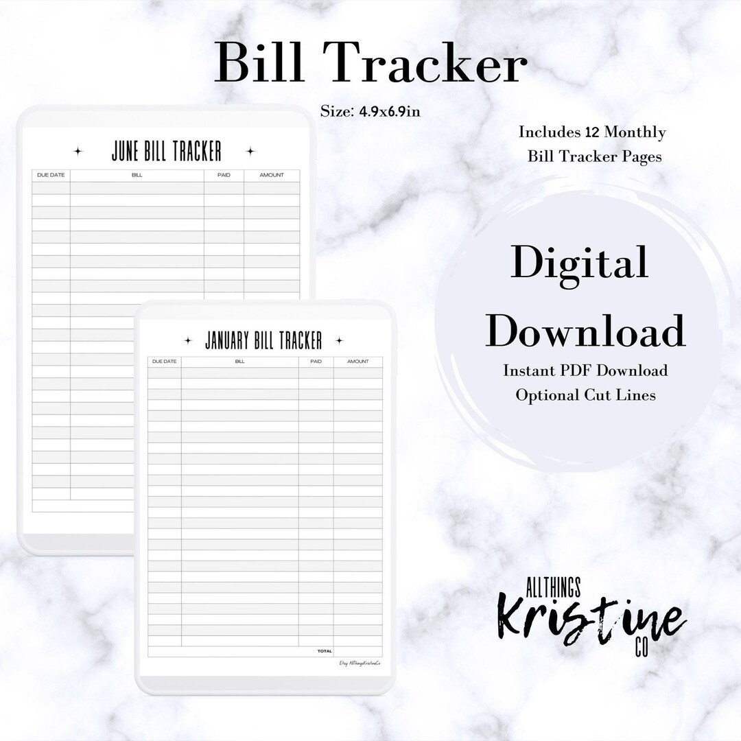 Bill Tracker | Planner Printable | PDF Instant Download | 4.9x6.9 In - Etsy