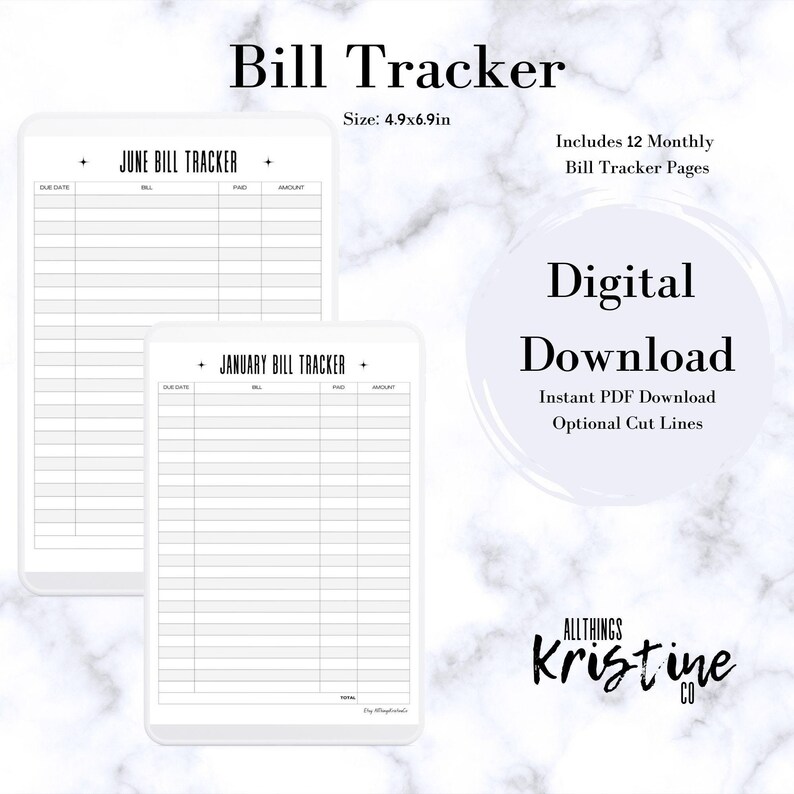 Bill Tracker | Planner Printable | PDF Instant Download | 4.9x6.9 In - Etsy
