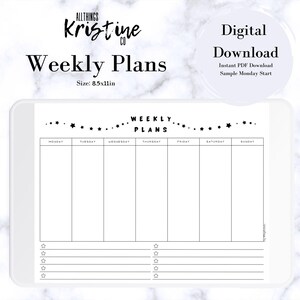 Weekly Plans Printable | PDF Instant Download | 8.5x11 In - Etsy