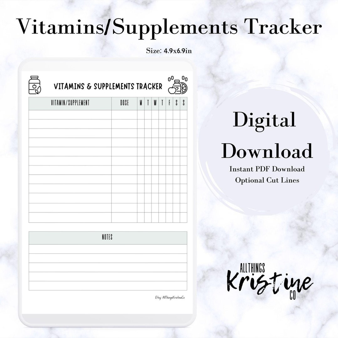 Vitamins & Supplements Tracker | Planner Printable | PDF Instant ...