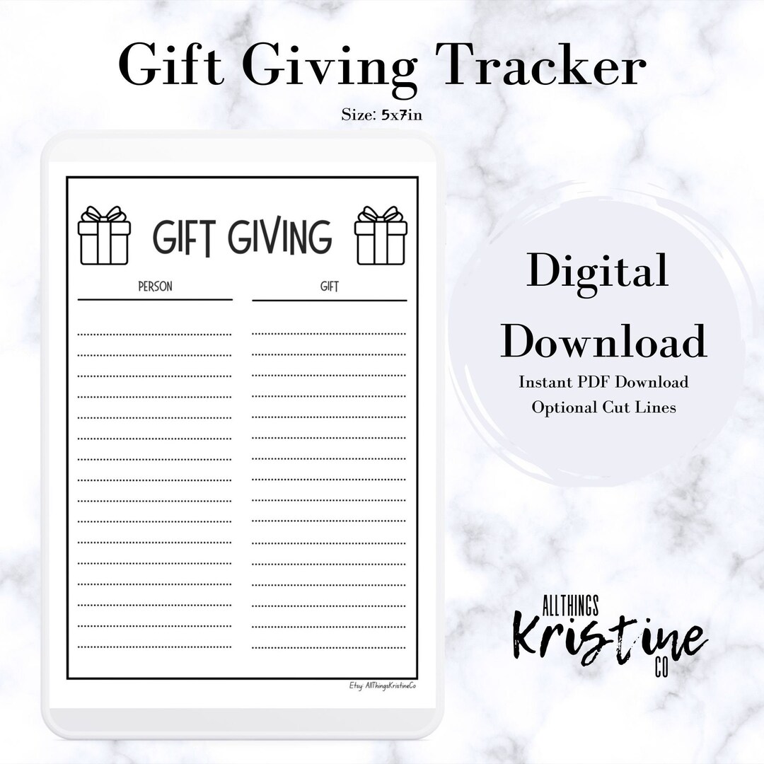 Gift Giving Tracker | Planner Printable | PDF Instant Download | 5x7 In ...