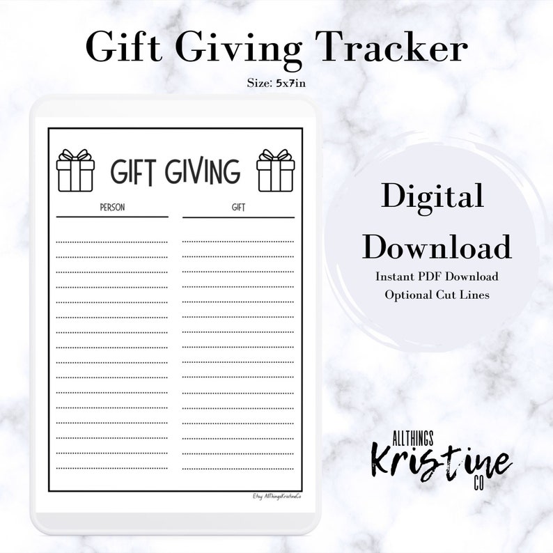Gift Giving Tracker | Planner Printable | PDF Instant Download | 5x7 In ...