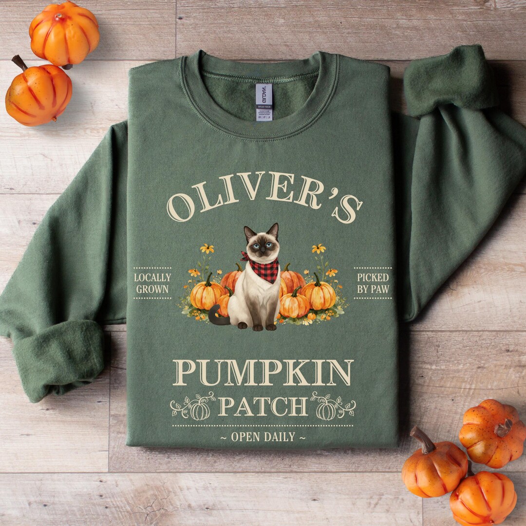 Personalized Siamese Cat Fall Sweatshirt: Pumpkin Patch, Halloween Cat ...
