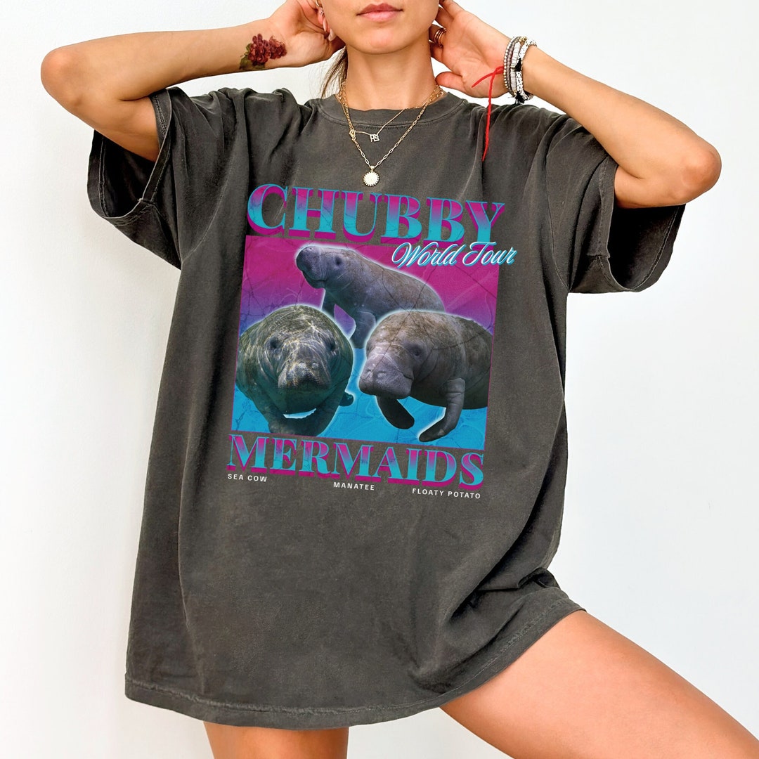 Chubby Mermaid Shirt Manatee Trendy Oversize Shirt Y2K Clothing Mermaid ...