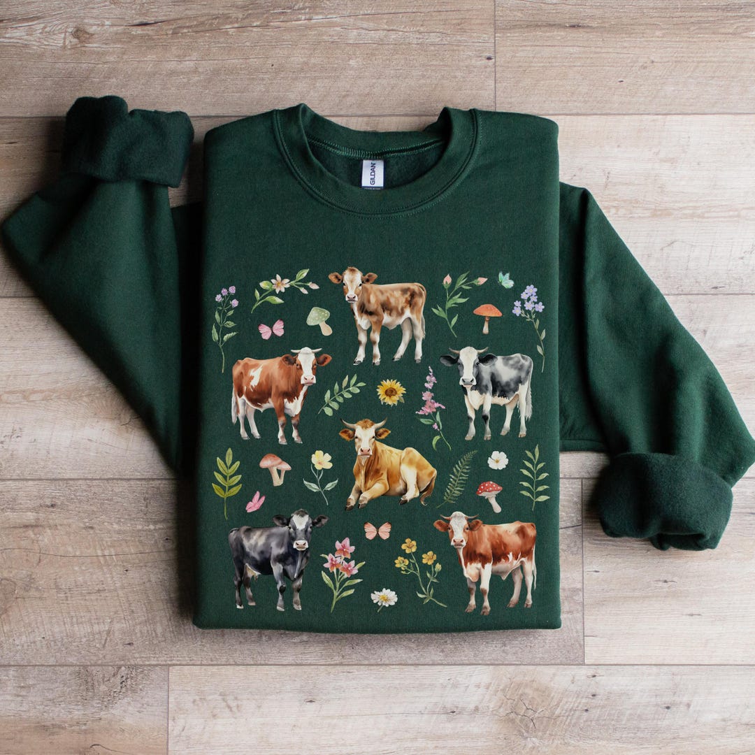 Floral Cow Shirt Cottagecore Cows Sweatshirt Spring Flower Shirts ...