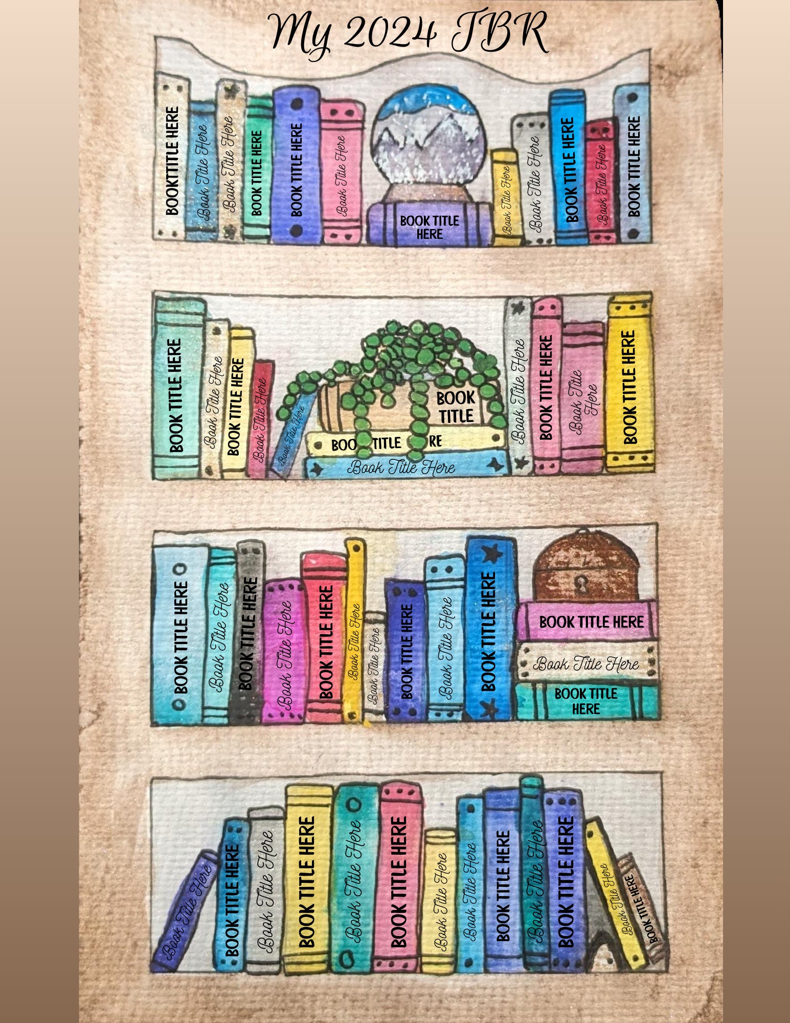 Watercolor Bookshelf Book Tracker - Personalized 50 Books - Etsy