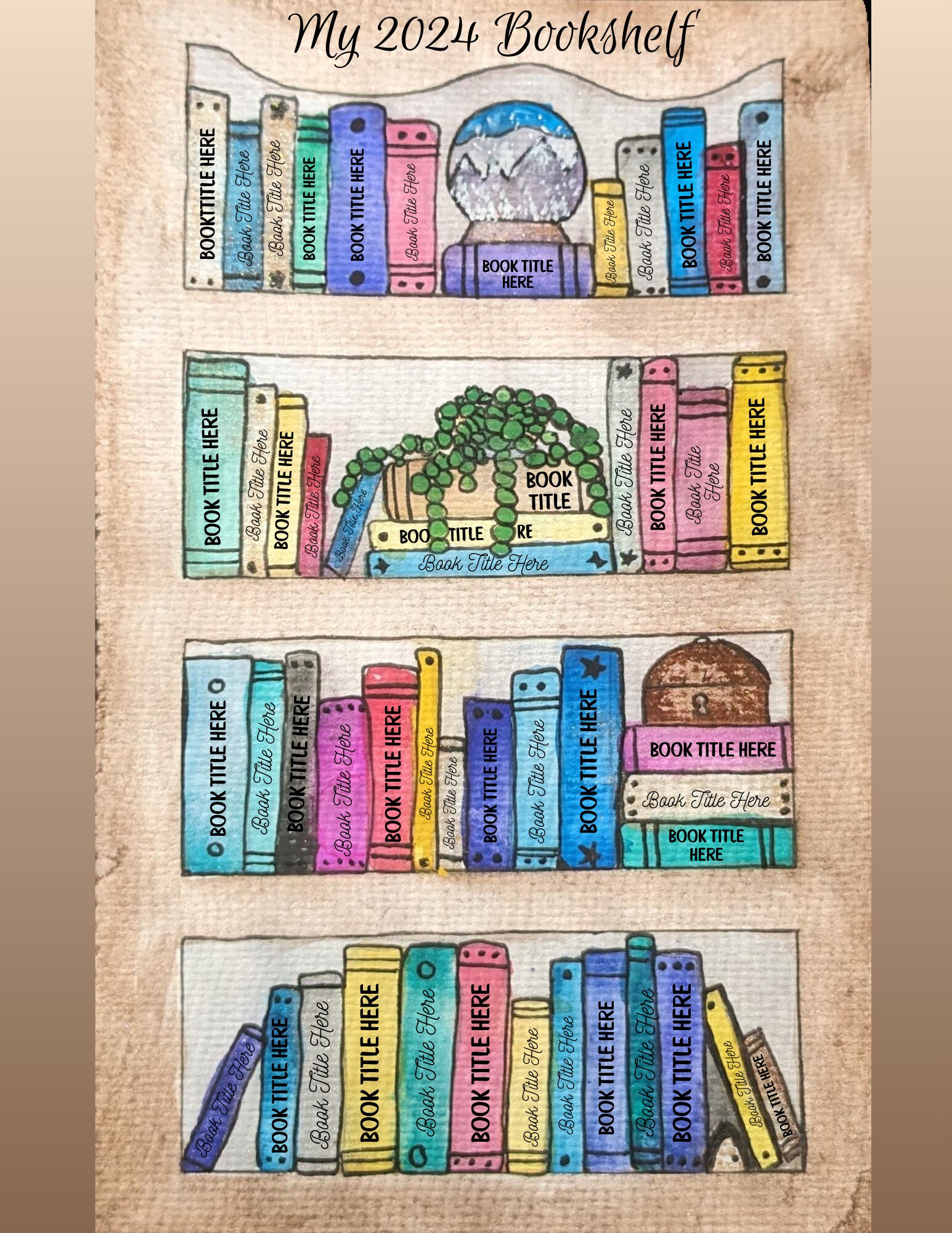 Watercolor Bookshelf Book Tracker - Personalized 50 Books - Etsy
