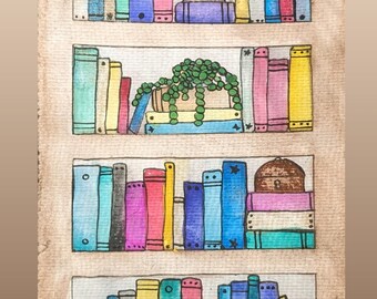 Watercolor Bookshelf Book Tracker - Personalized 50 Books - Etsy