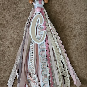 3D Printed Initial Neutral Ribbon Bag Tassel. - Etsy