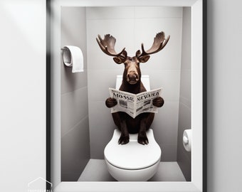 Moose Wall Art Funny Bathroom Cute Moose Art Moose Poster Moose Print ...