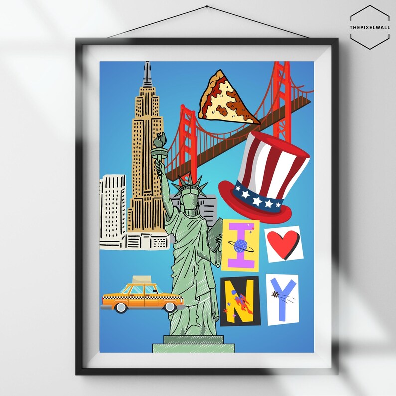 NYC Travel Print | Playful City Landmarks (digital Download) - Etsy