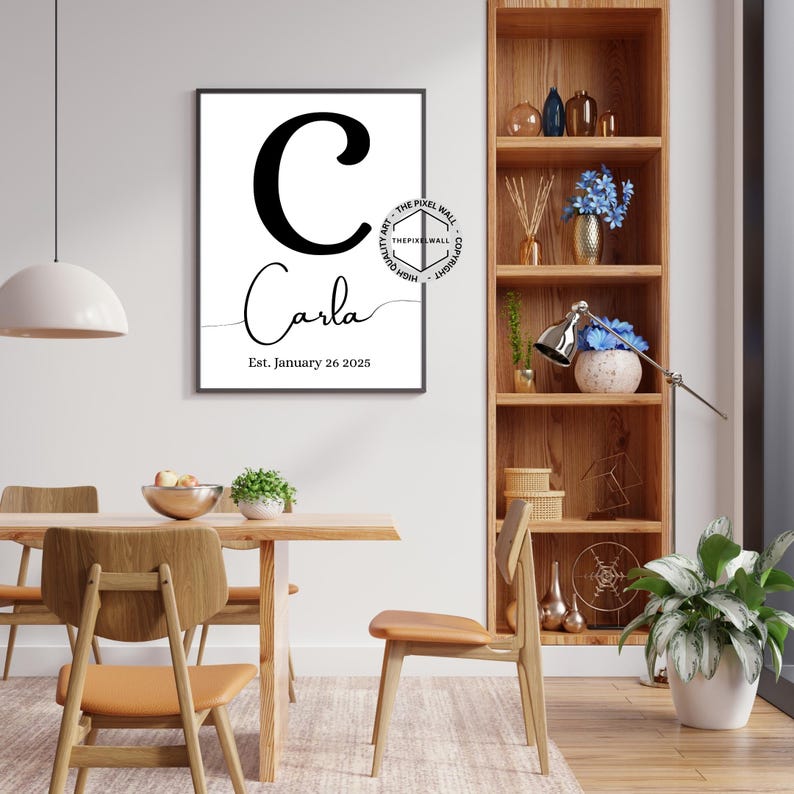 Personalized Name Initial Print, Custom Established Date Art (digital ...