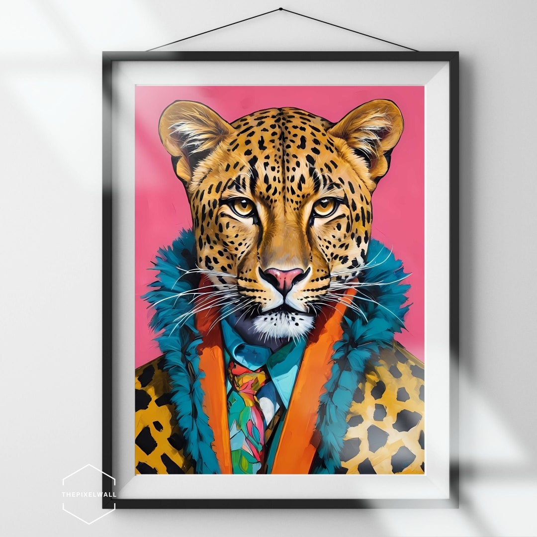 Leopard Wall Print, Colorful Wall Art Canvas, Jaguar Poster, Dopamine ...