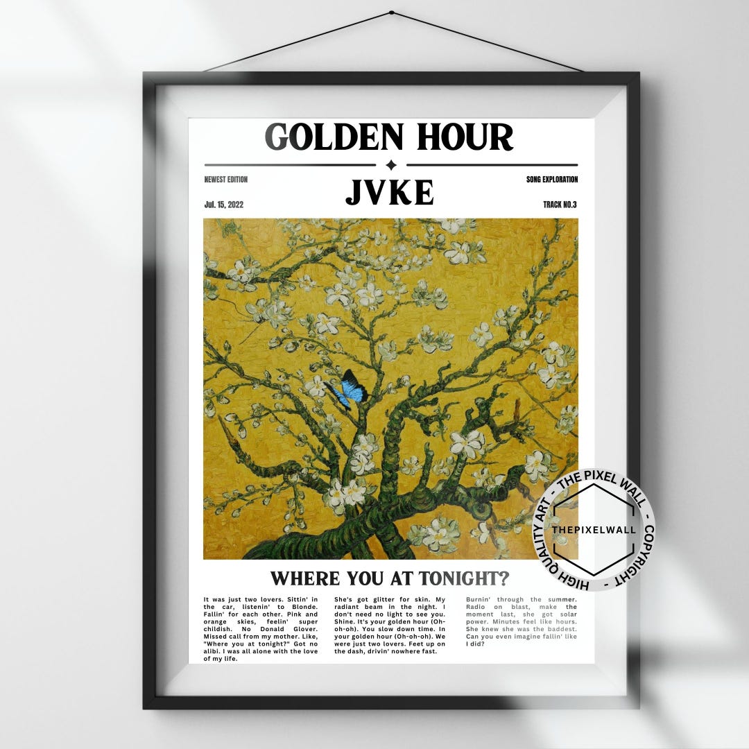 Jvke Retro Newspaper Print, Golden Hour Lyric Print, Golden Hour Poster ...
