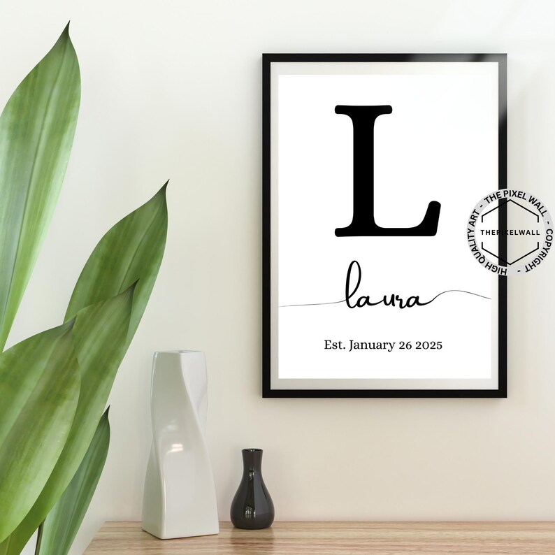 Personalized Name Initial Print, Custom Established Date Art (digital ...