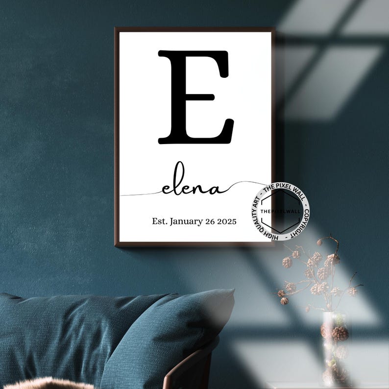 Personalized Name Initial Print, Custom Established Date Art (digital ...