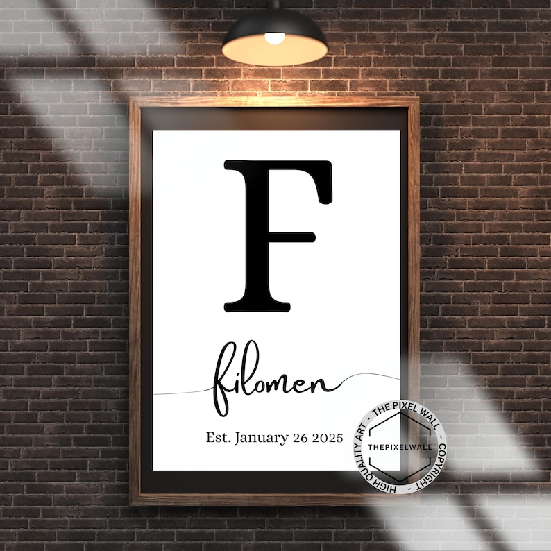 Personalized Name Initial Print, Custom Established Date Art (digital ...