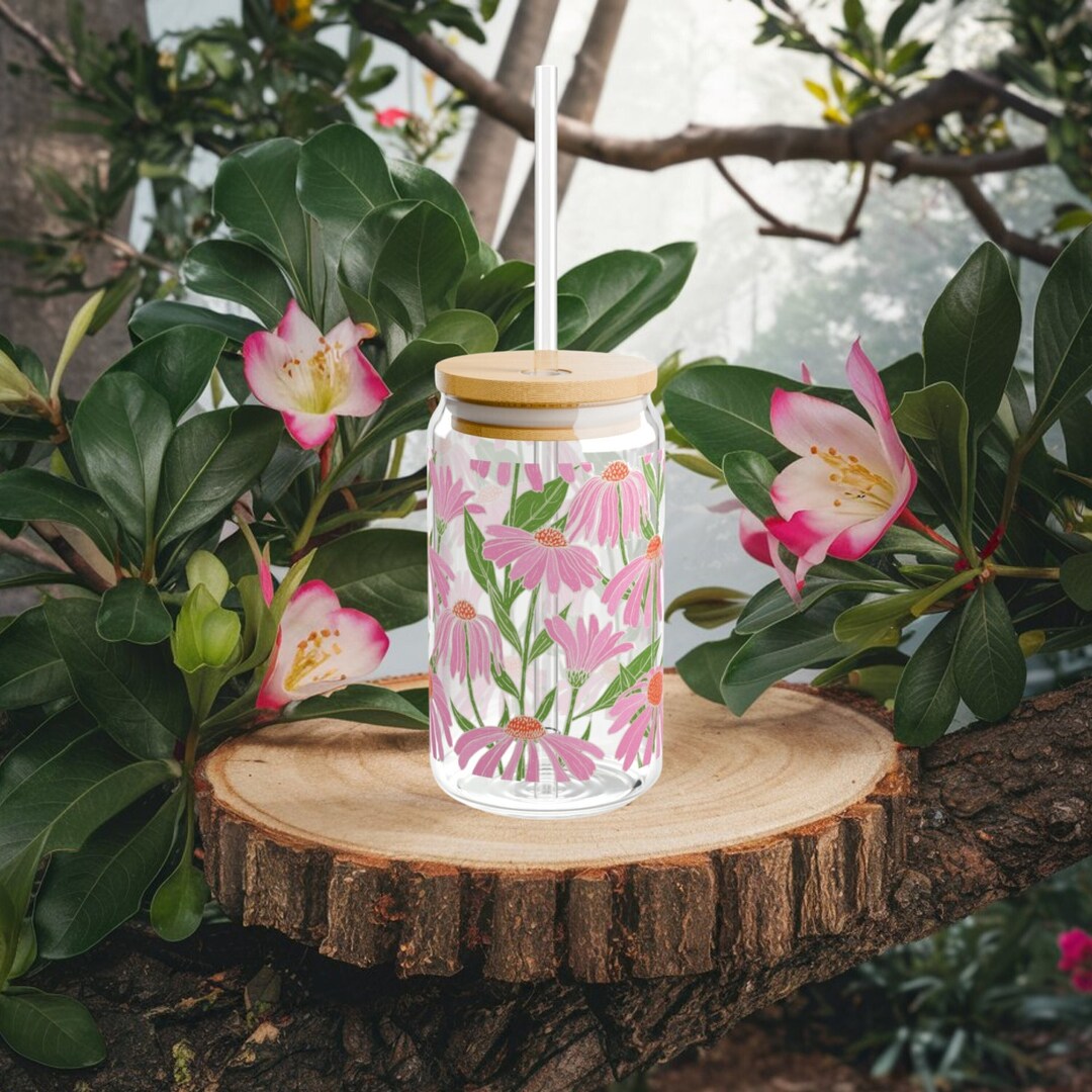 Floral Pattern Sipper Glass, 16oz - Etsy UK