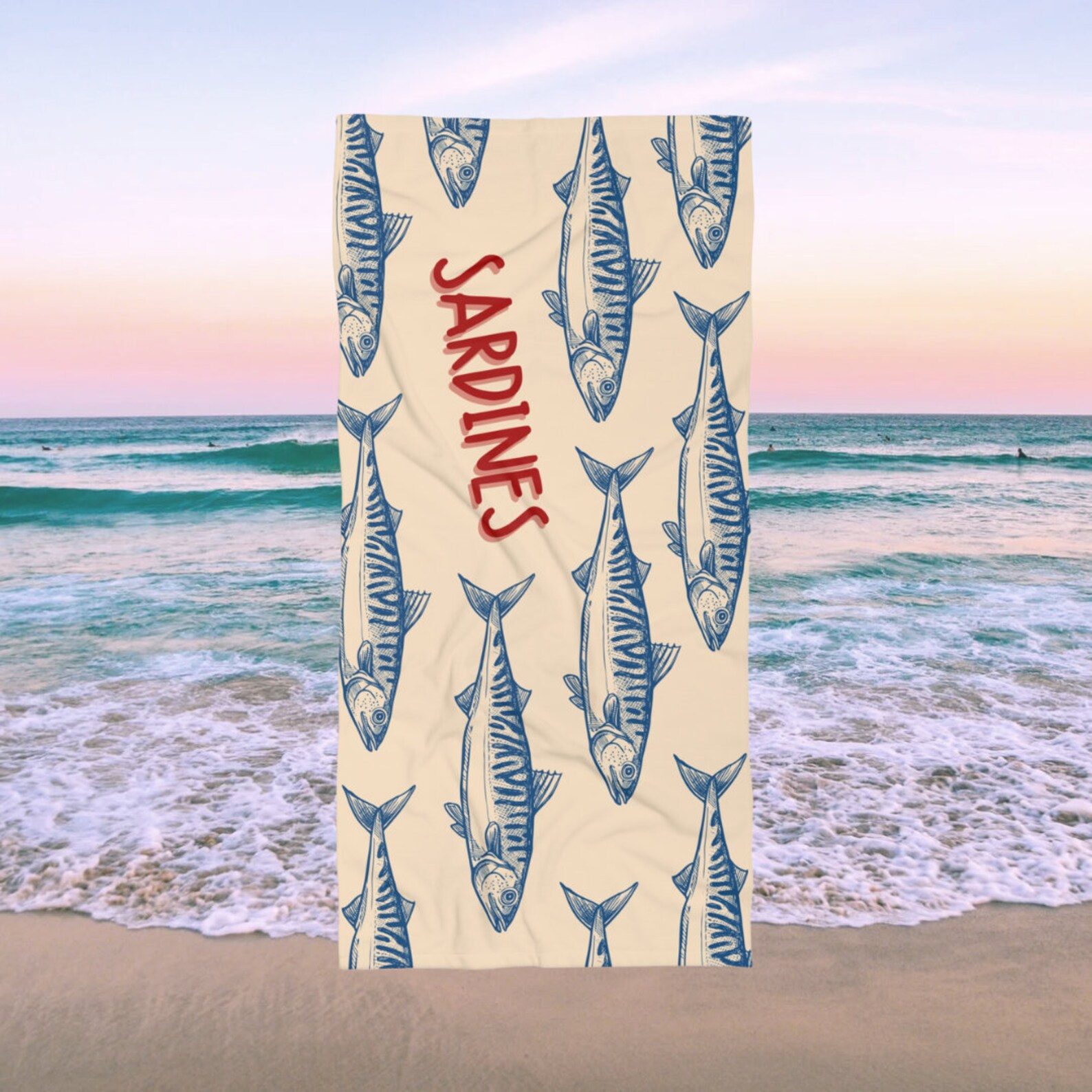 Tin Fish Beach Towel, Sardine Fish Tin Can, Salty Fish Towel, Gift for ...
