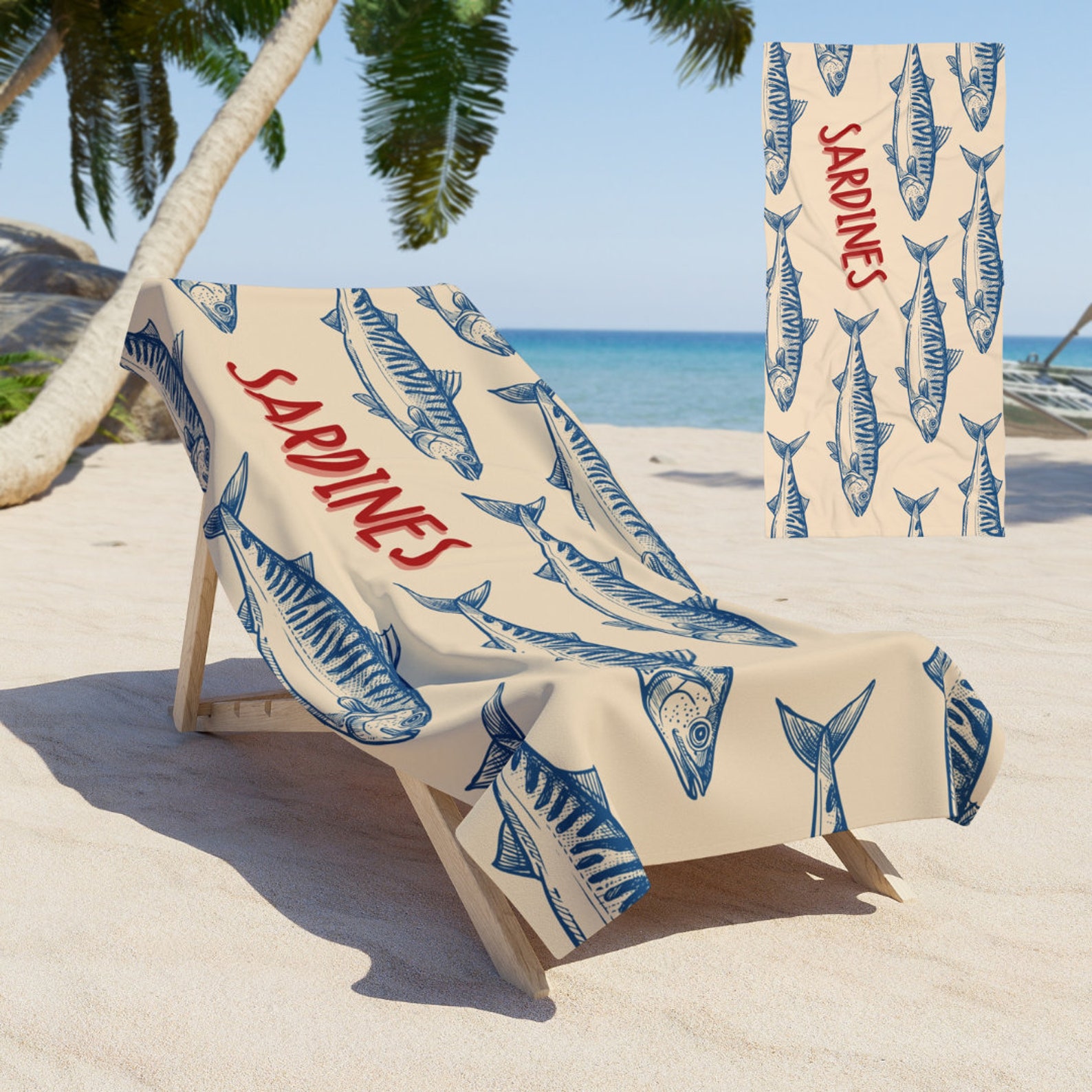 Tin Fish Beach Towel, Sardine Fish Tin Can, Salty Fish Towel, Gift for ...