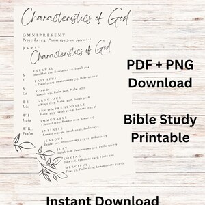 Characteristics of God Bible Study Printable (PNG, PDF) - Etsy
