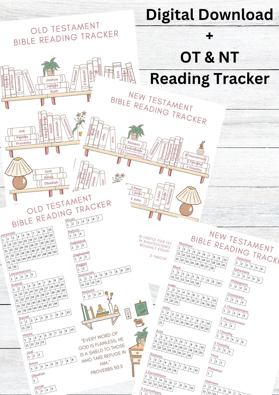 Bible Reading Tracker: Old & New Testament Checklist (digital Download ...