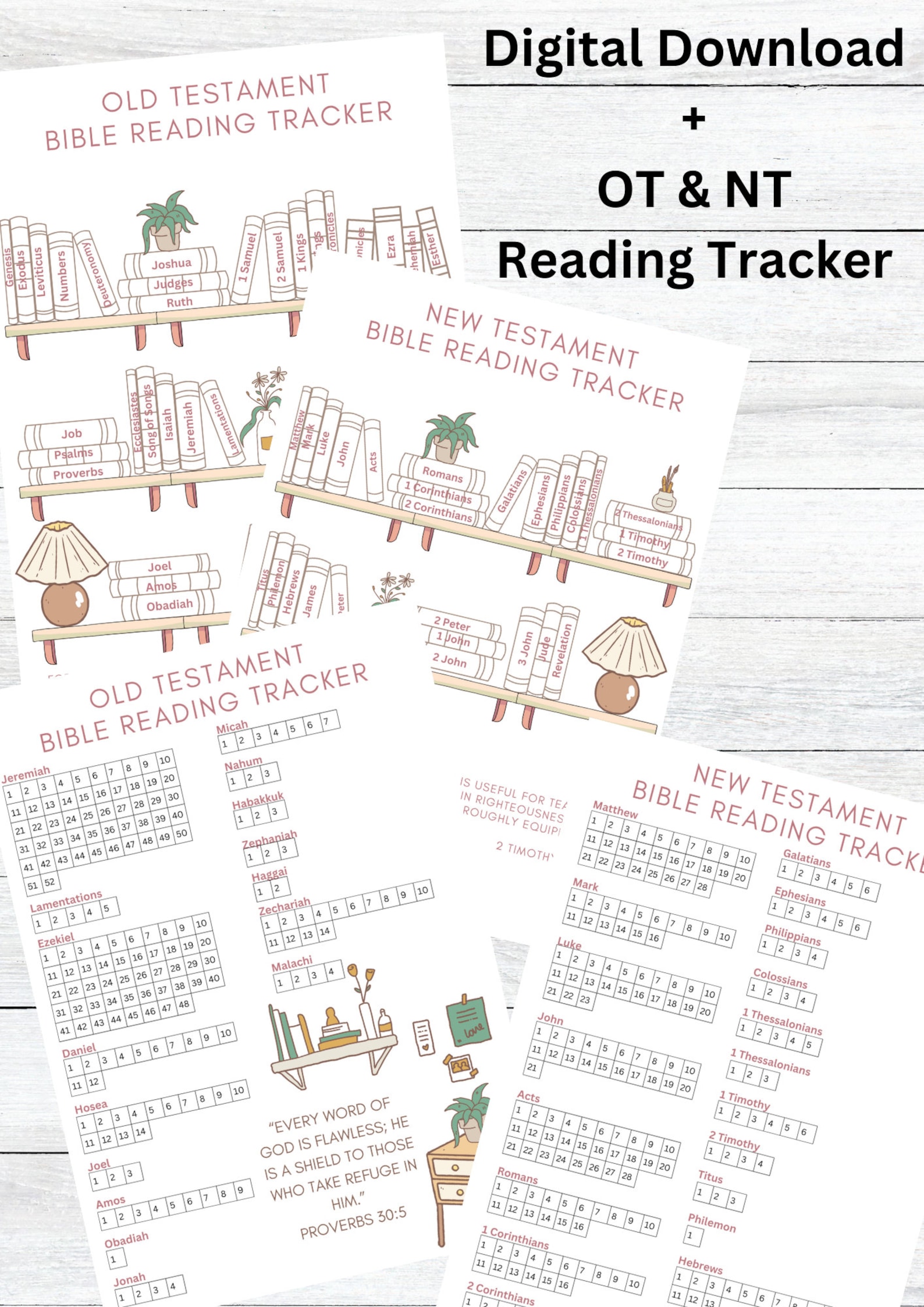 Bible Reading Tracker: Old & New Testament Checklist (digital Download ...
