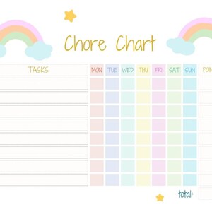 Digital Kids Chore Chart//printable Chore Chart//daily Chore Chart ...