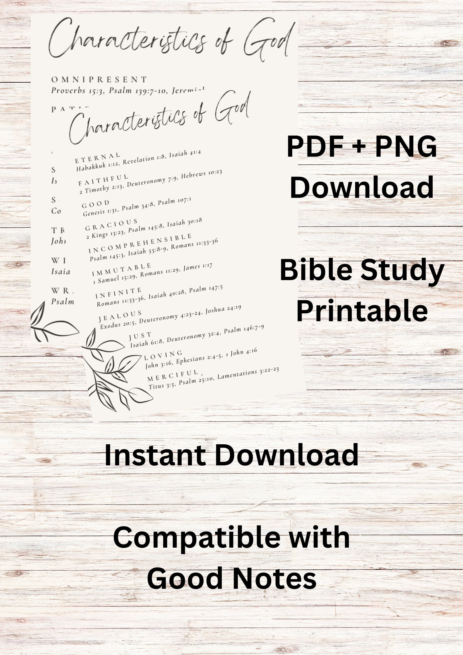 Characteristics of God Bible Study Printable (PNG, PDF) - Etsy