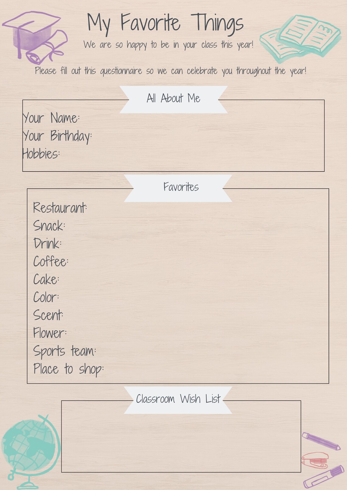 Teacher Favorites // Teacher Questionnaire // Teacher Survey // Teacher ...