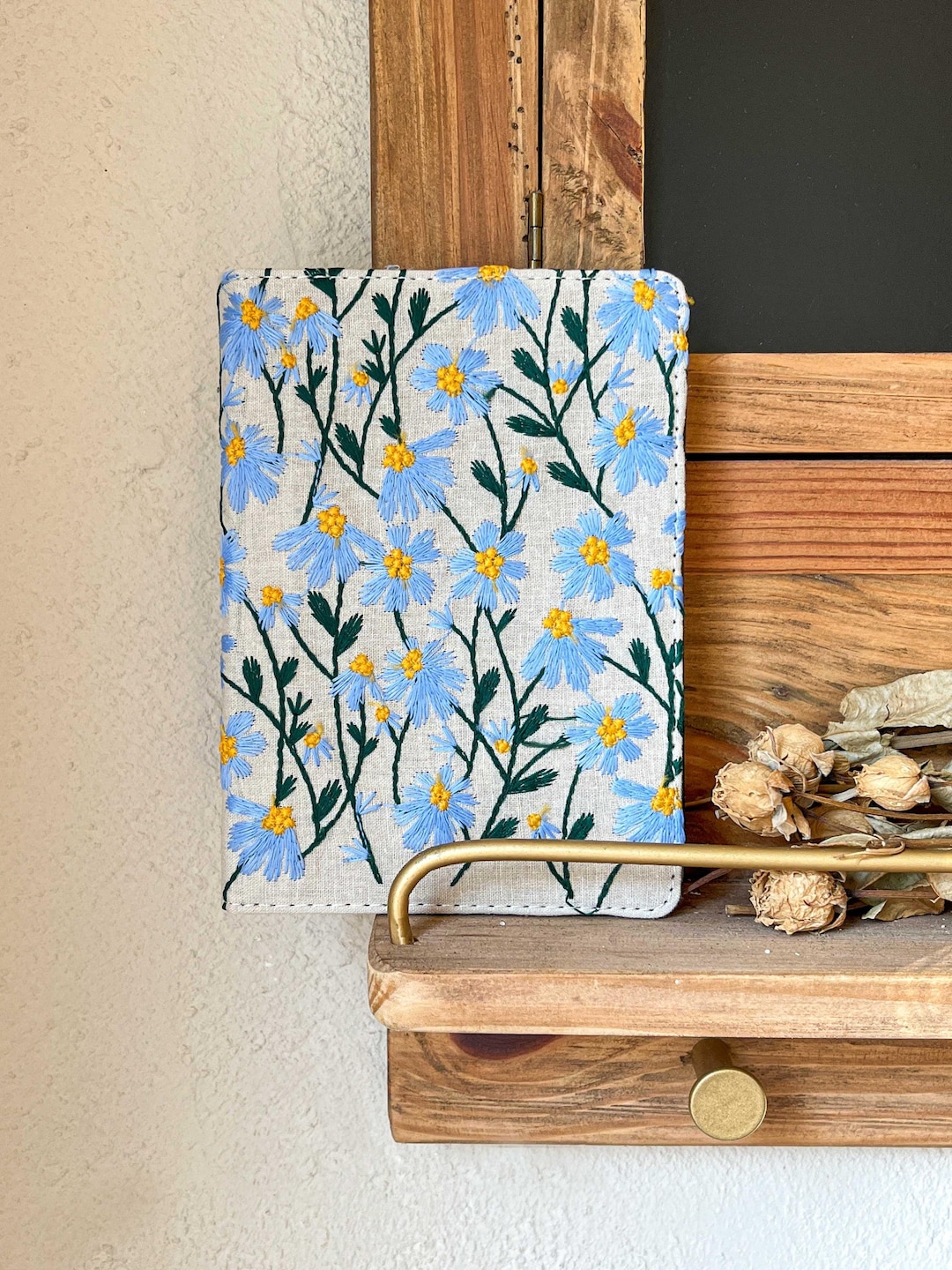 Handmade Embroidered Blue Flower Kindle Case, Kindle Paperwhite 12th ...