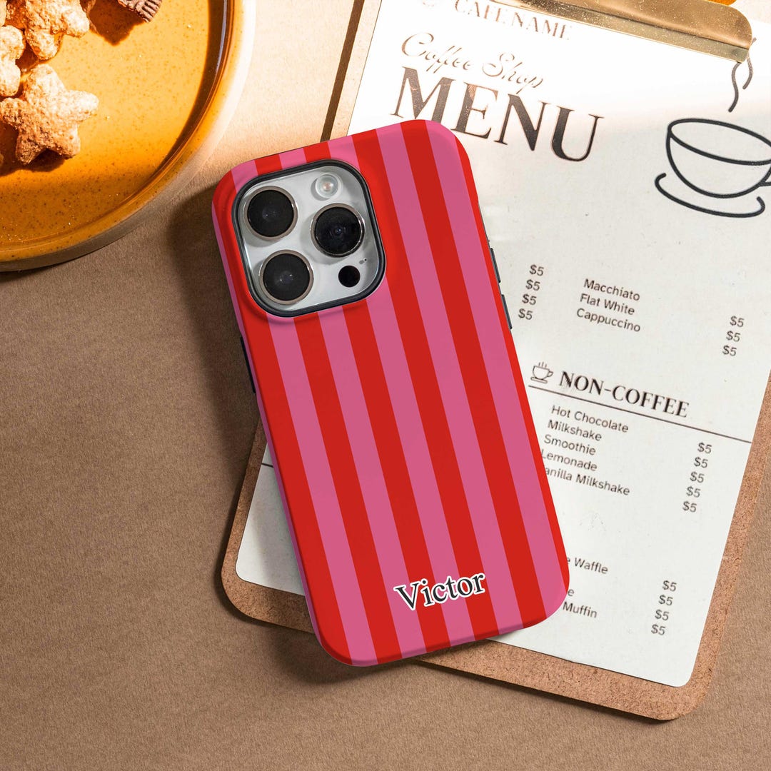 Personalized Red Striped Phone Case for iPhone 16 Pro Max, 15 Pro, 14 ...