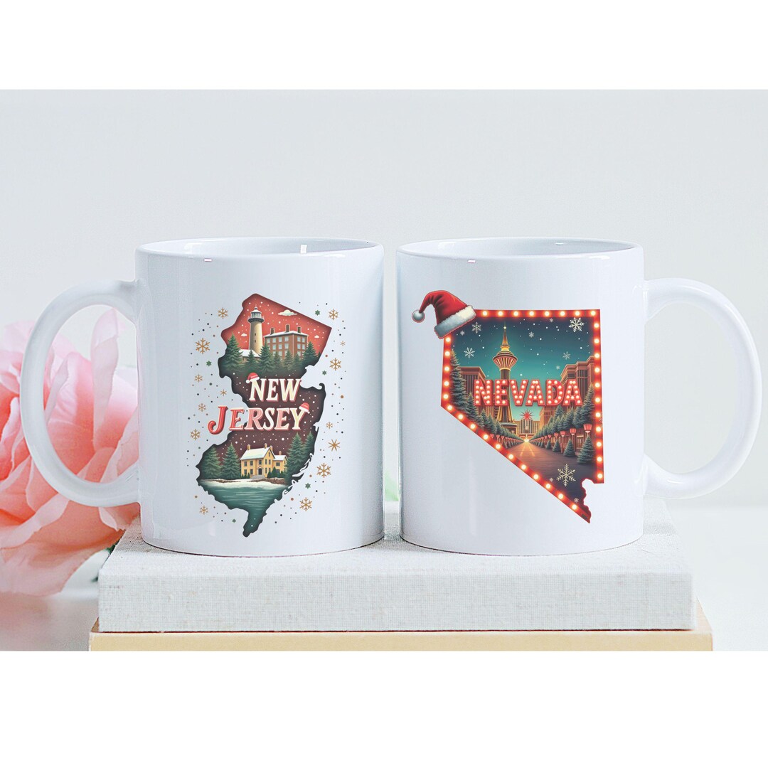 Christmas US States Map Mug, Watercolor US State Maps Mug,christmas Map ...