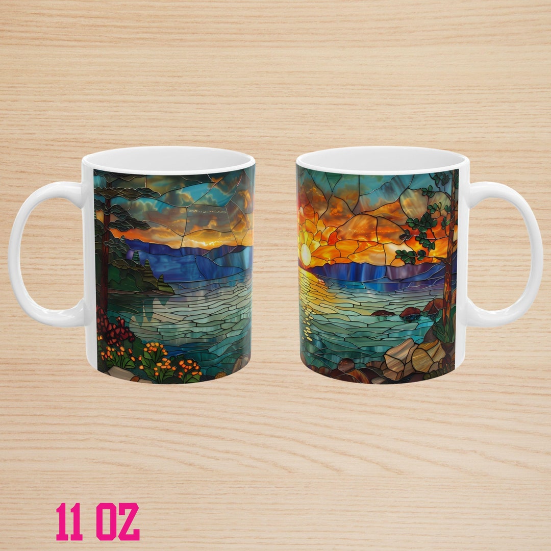 Stained Glass Sunset Mug,watercolor Sunset Mug,stained Glass Affect ...
