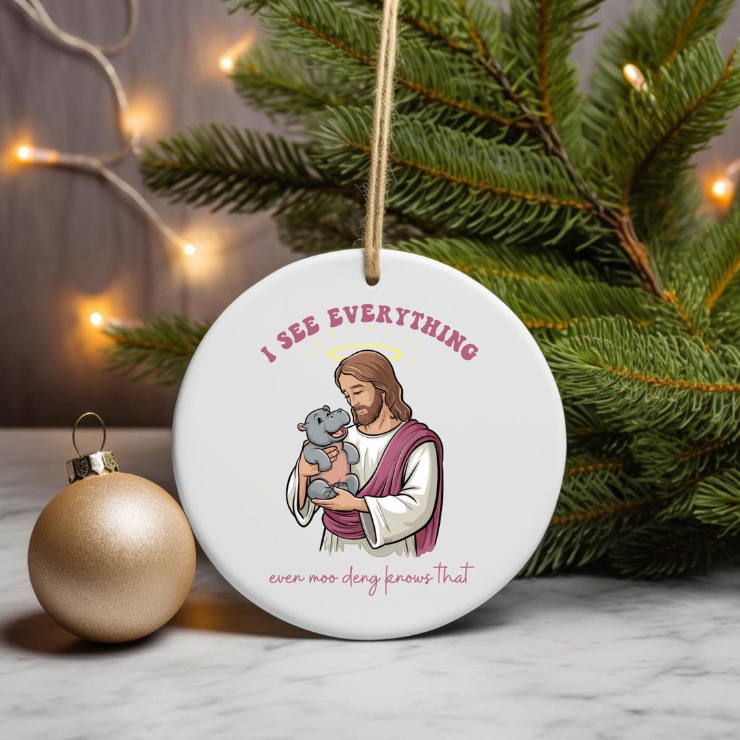 Funny Jesus Moo Deng Christmas Ornament,moo Deng Gift,stocking Stuffer ...