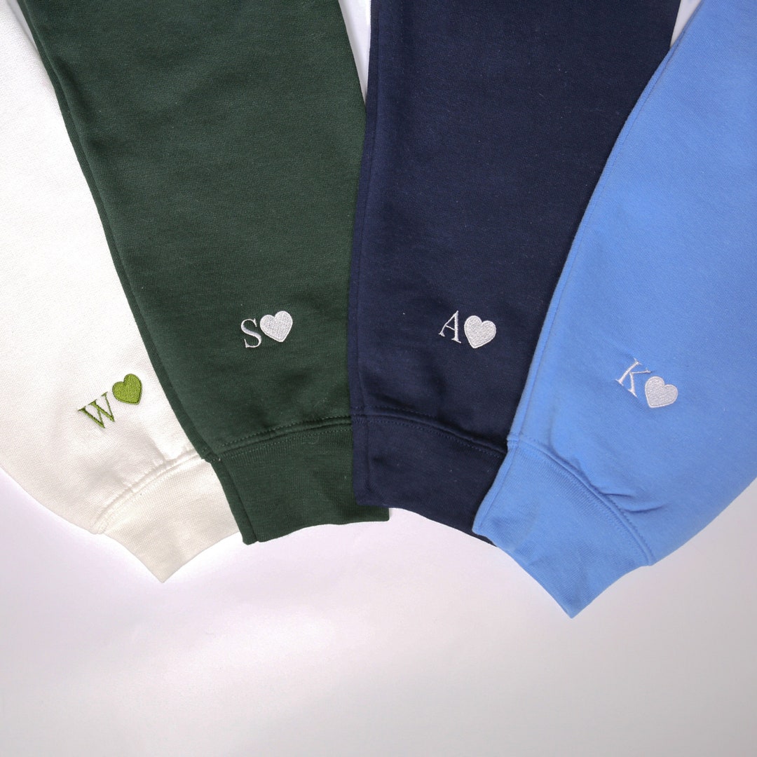 Custom Embroidered Initial Heart Hoodie on Sleeve, Personalized ...