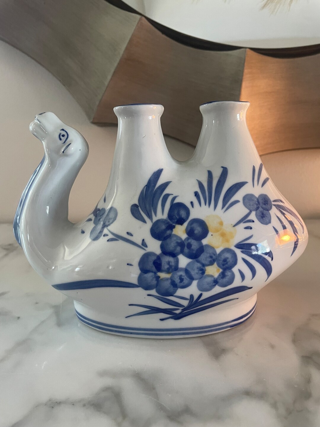 Porcelain Camel Double Vase or Candlestick Holder, Oriental Blue and ...