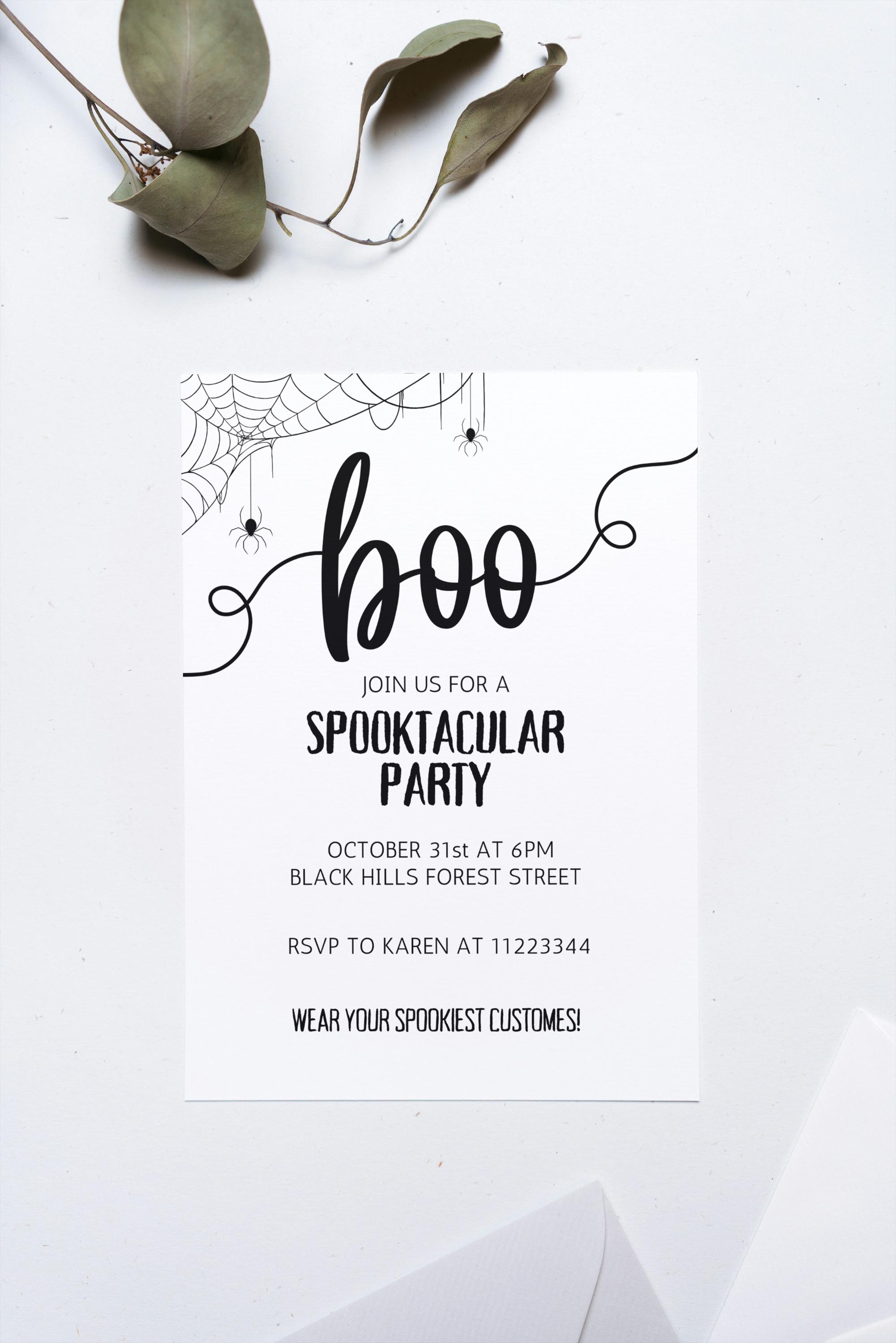 Minimalist Halloween Party Invitation, Template, Editable, Birthday ...