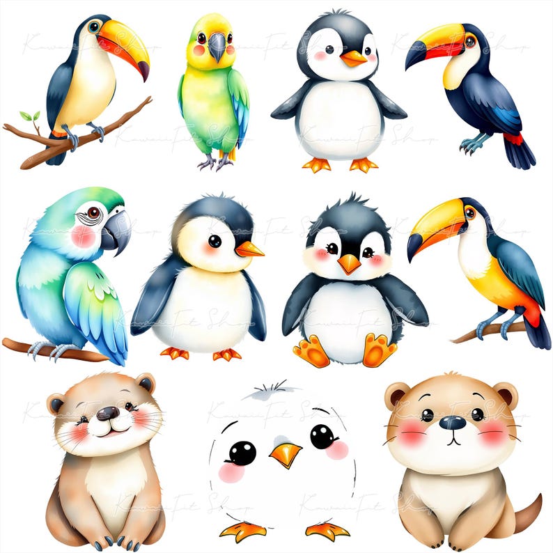 Watercolor Animal Clipart Bundle, Cute PNG Graphics (commercial Use) - Etsy