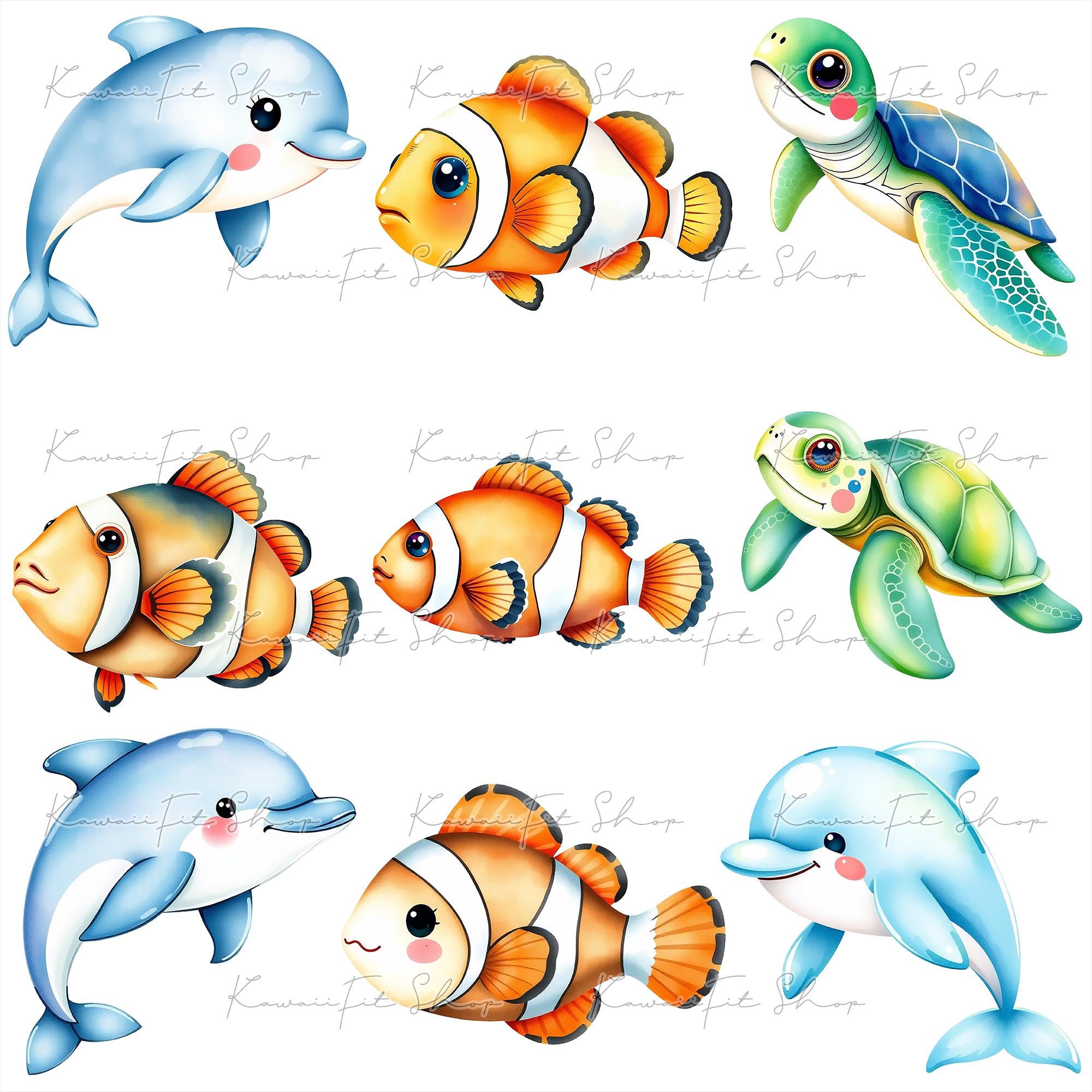 Watercolor Sea Animals Clipart: 81 PNG Bundle, Commercial Use - Etsy