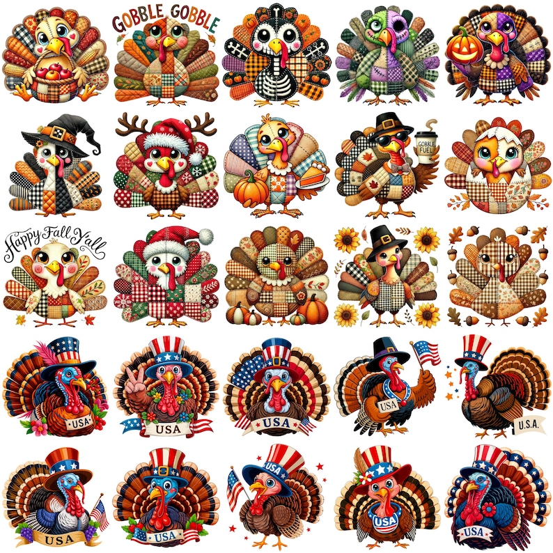 270+ Thanksgiving Turkey PNG Bundle: Watercolor & Cartoon Clipart ...