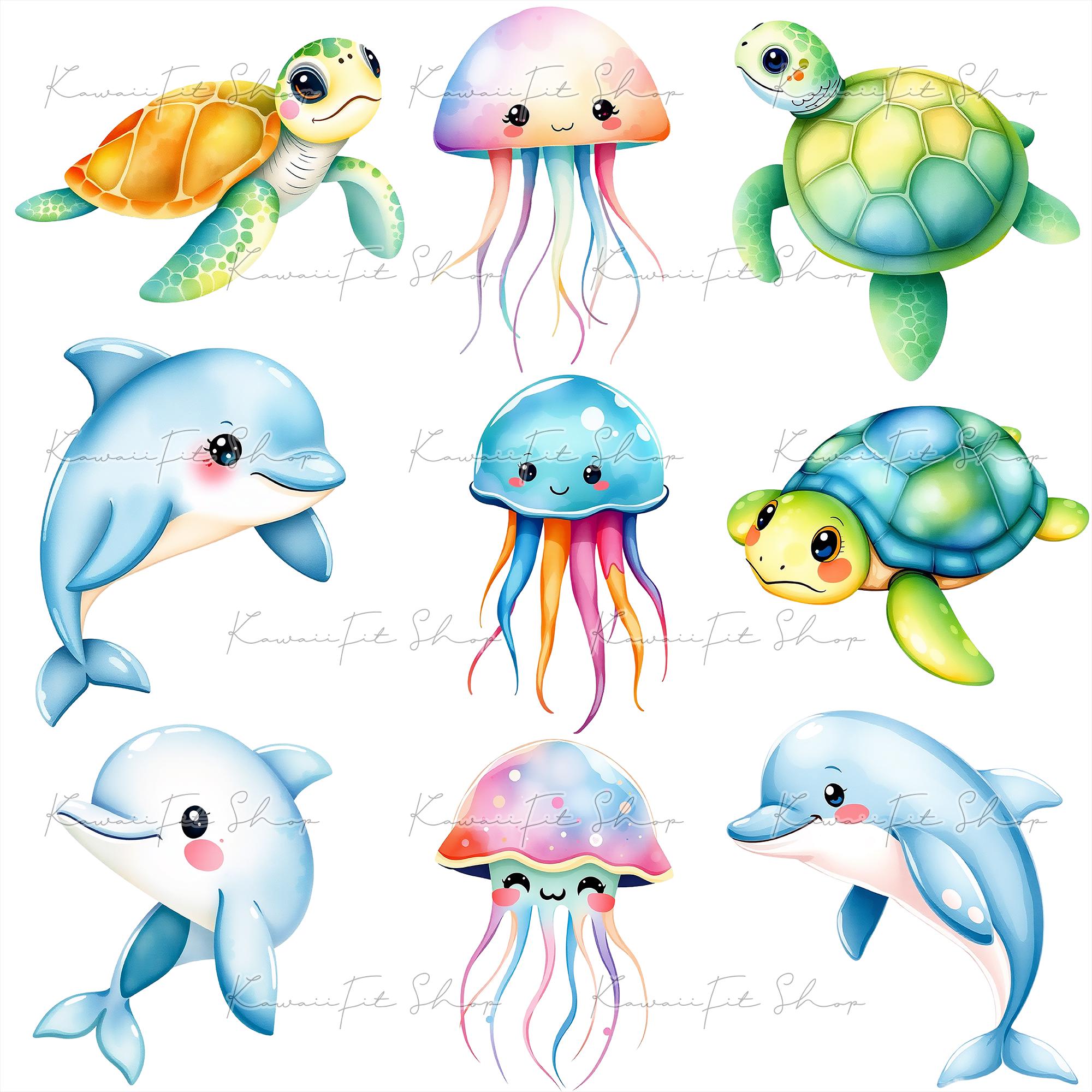 Watercolor Sea Animals Clipart: 81 PNG Bundle, Commercial Use - Etsy