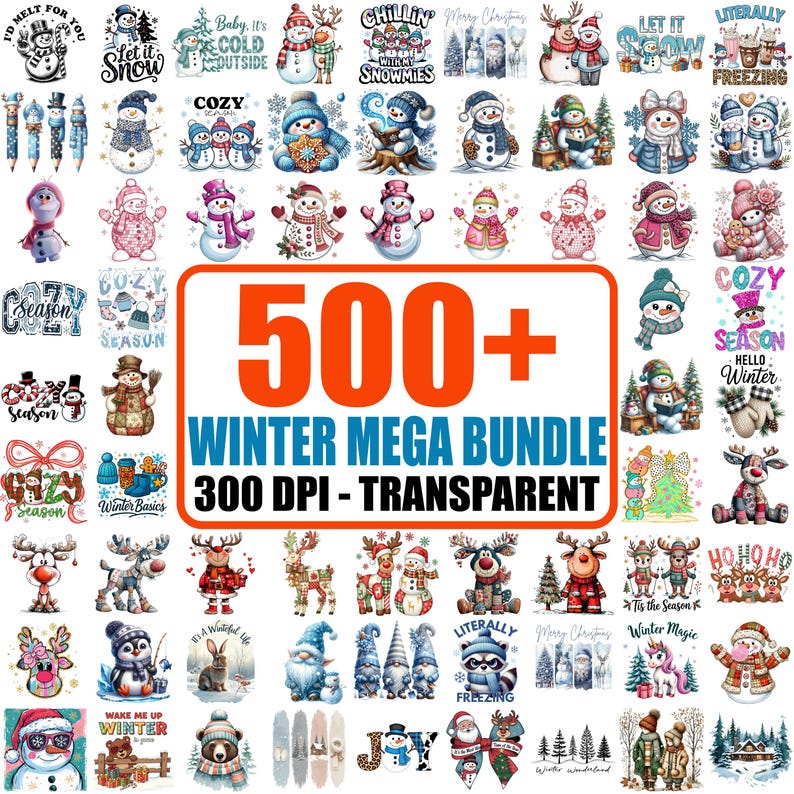 Winter Mega Bundle PNG, Snowman, Reindeer, Watercolor Clipart - Etsy